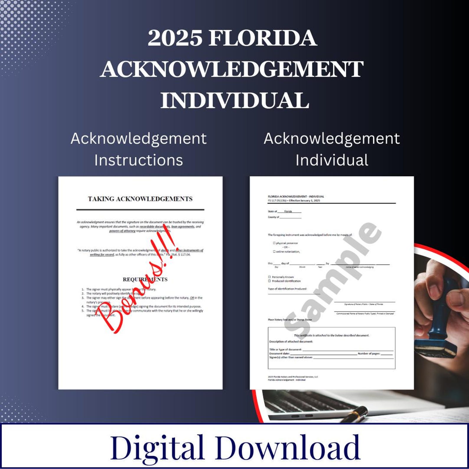 2025 Florida Acknowledgement - Individual Notary Certificates, Notary ...