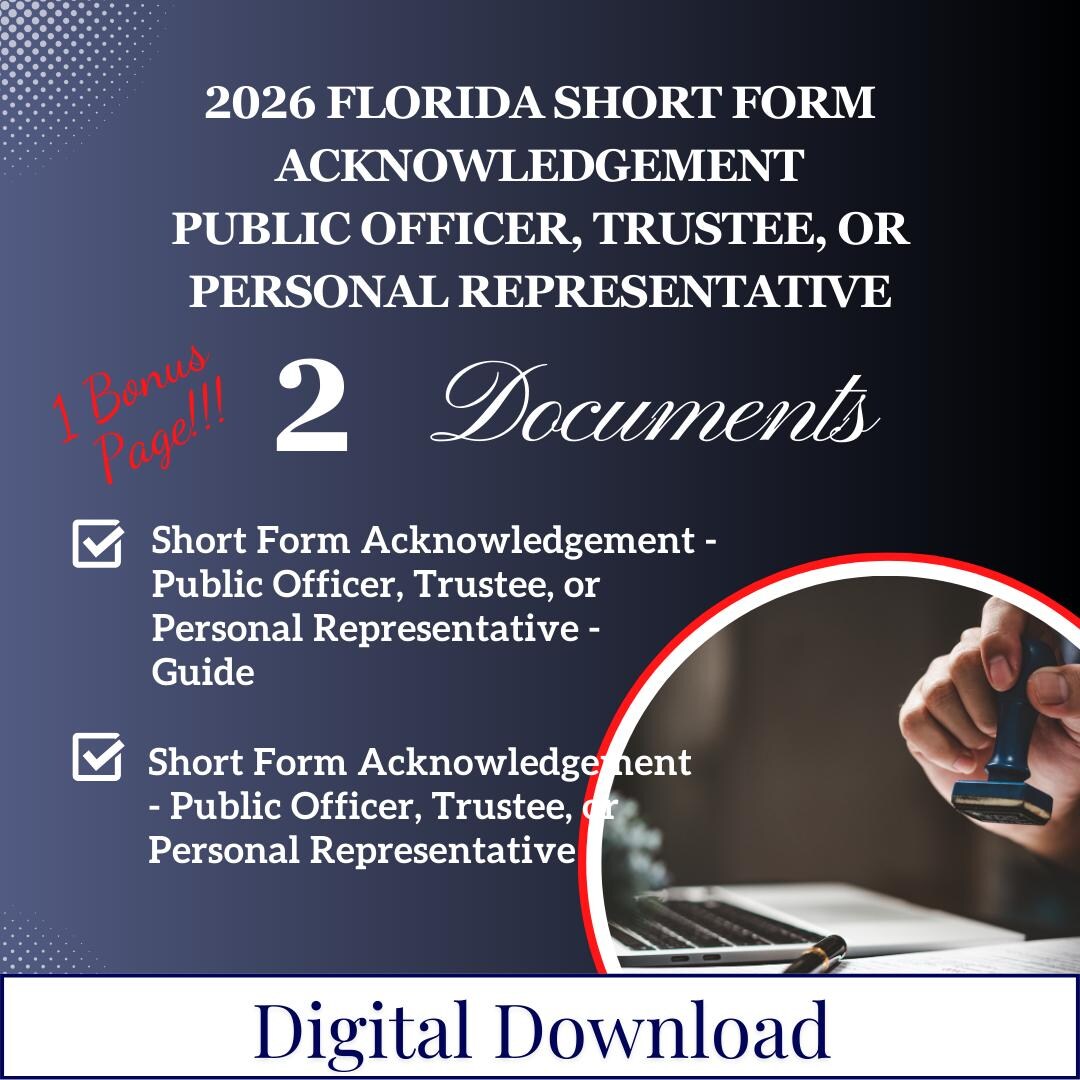2026 Florida Notary Short Form Acknowledgment – Public Officer, Trustee ...