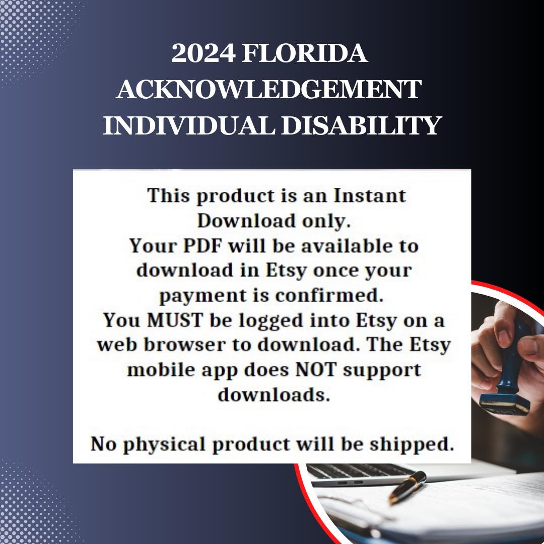 2024 Florida Acknowledgement Individual Disability Notary Certificates ...