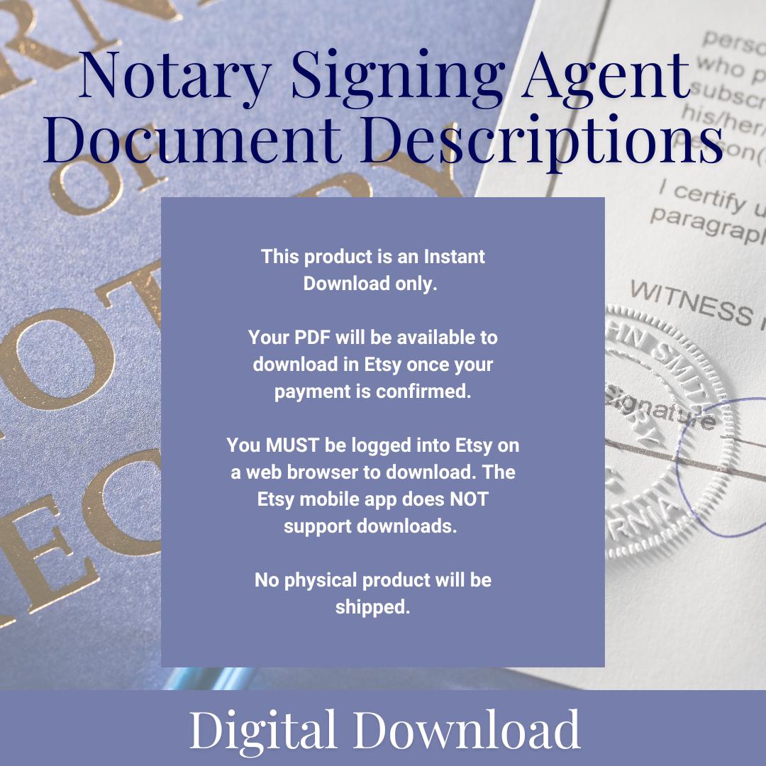 Notary Signing Agent Loan Document Descriptions, Printable Guide (PDF ...