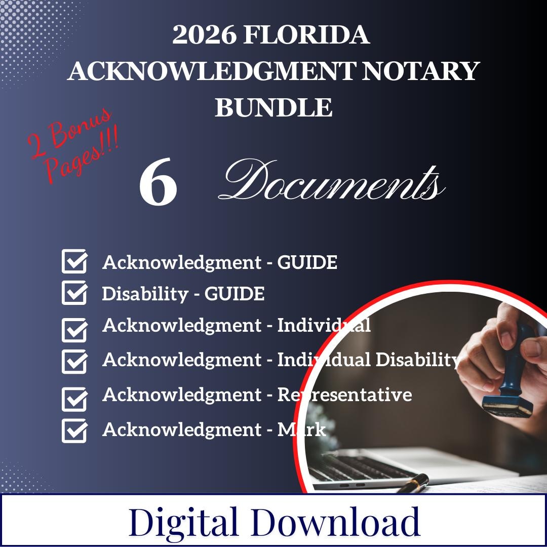 2026 Florida Notary Acknowledgment Bundle – 6 Printable PDF Forms ...