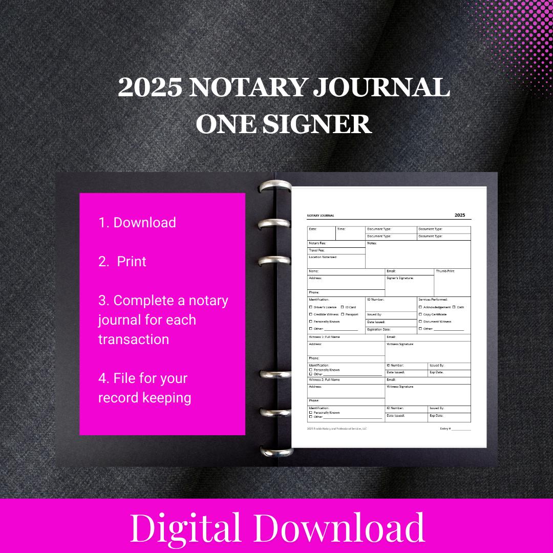 2025 Notary Journal Printable, Looseleaf Notary Journal, General Notary ...