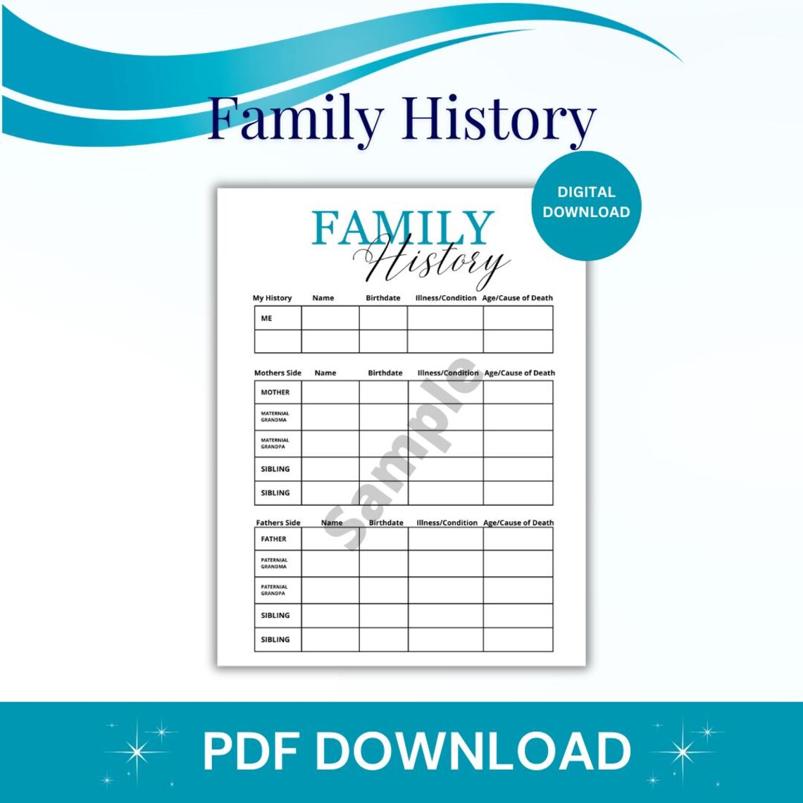 Family History Printable Medical Binder Insert, Medical List, Medical ...