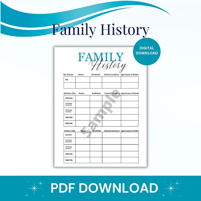 Family History Printable Medical Binder Insert, Medical List, Medical ...