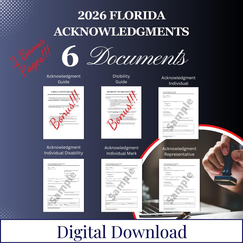 2026 Florida Acknowledgement Notary Bundle - 18 Essential Forms (PDF ...