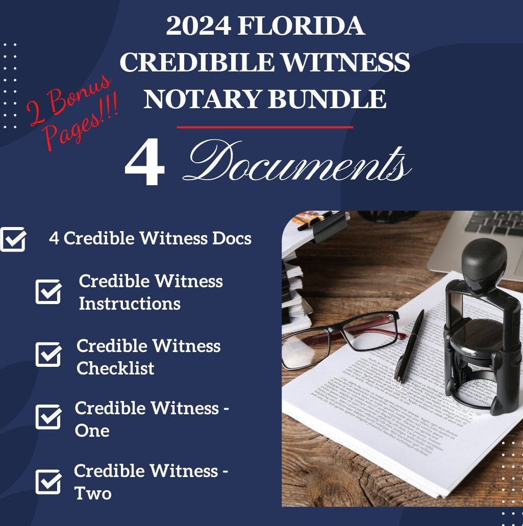 2024 Florida Credibile Witness Notary Bundle, Notary Certificates ...