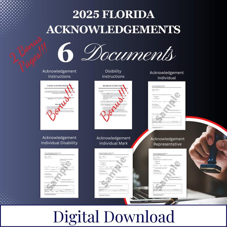 2025 Florida Acknowledgement Notary Bundle - Short Form ...