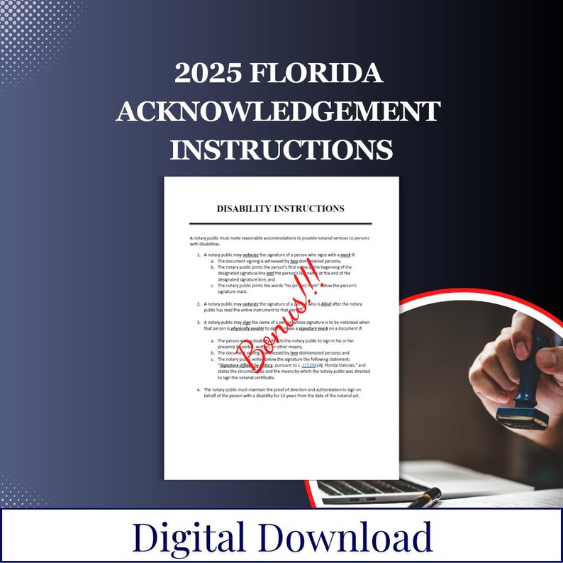 2025 Florida Acknowledgement - Individual Mark Notary Certificates ...