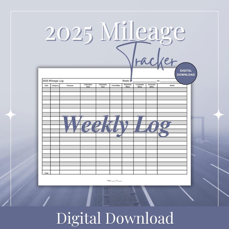 2025 Mileage Log | Printable Yearly, Monthly & Weekly Vehicle Mileage ...
