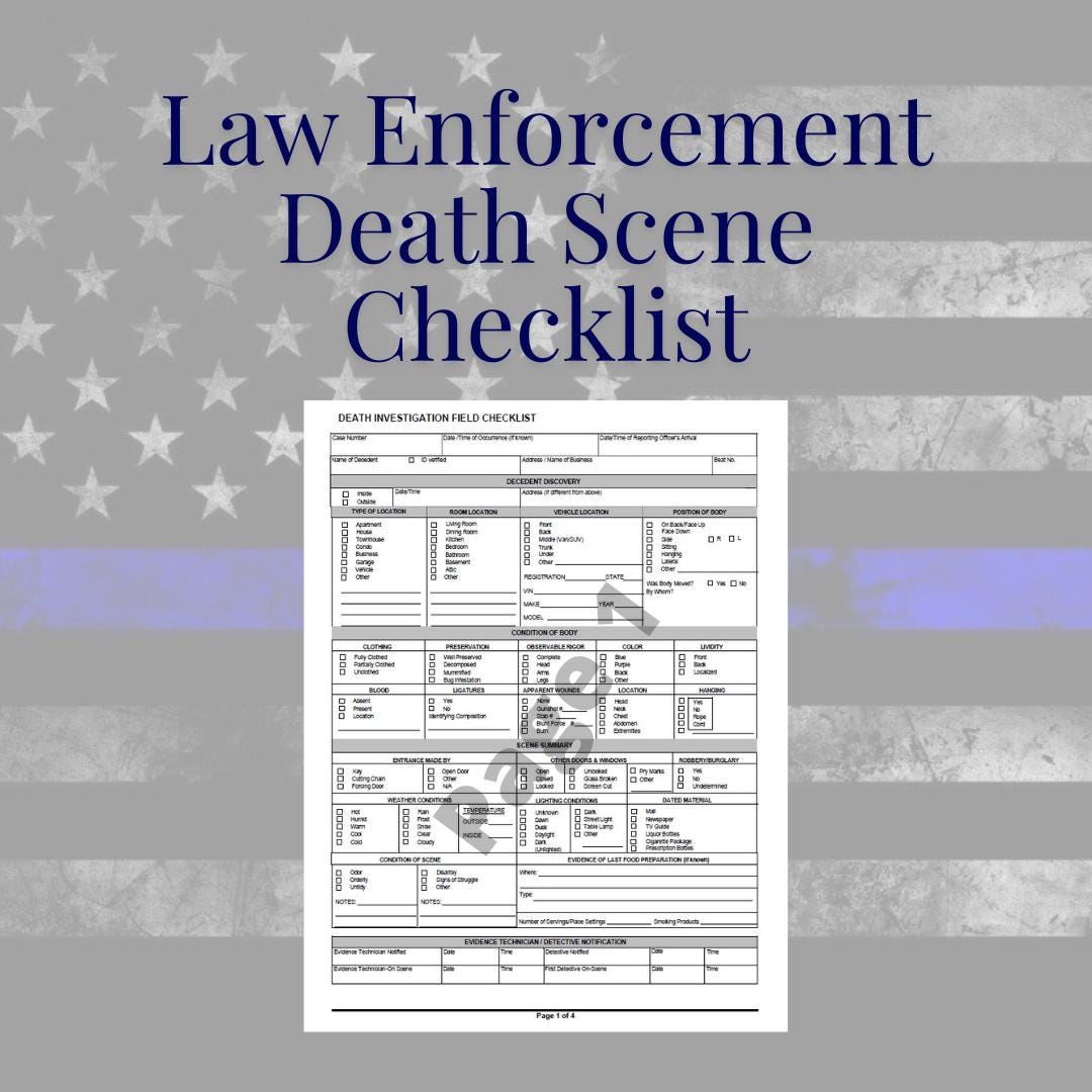 Law Enforcement Death Scene Checklist, Digital Download, Printable ...