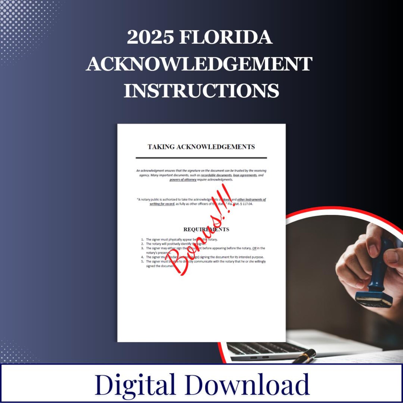 2025 Florida Acknowledgement - Individual Notary Certificates, Notary ...