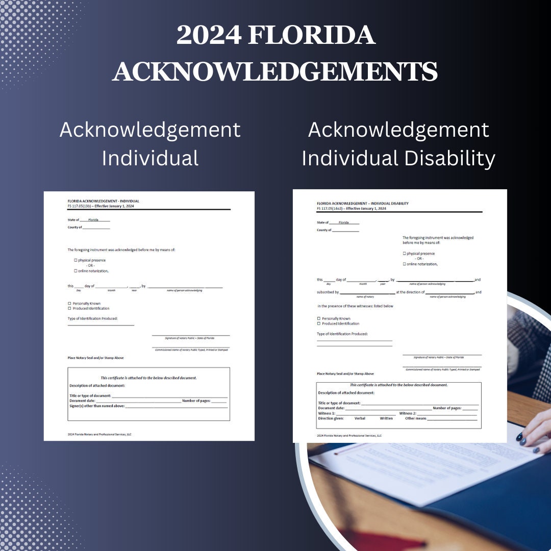 2024 Florida Acknowledgement Notary Bundle Notary Certificates, Notary ...