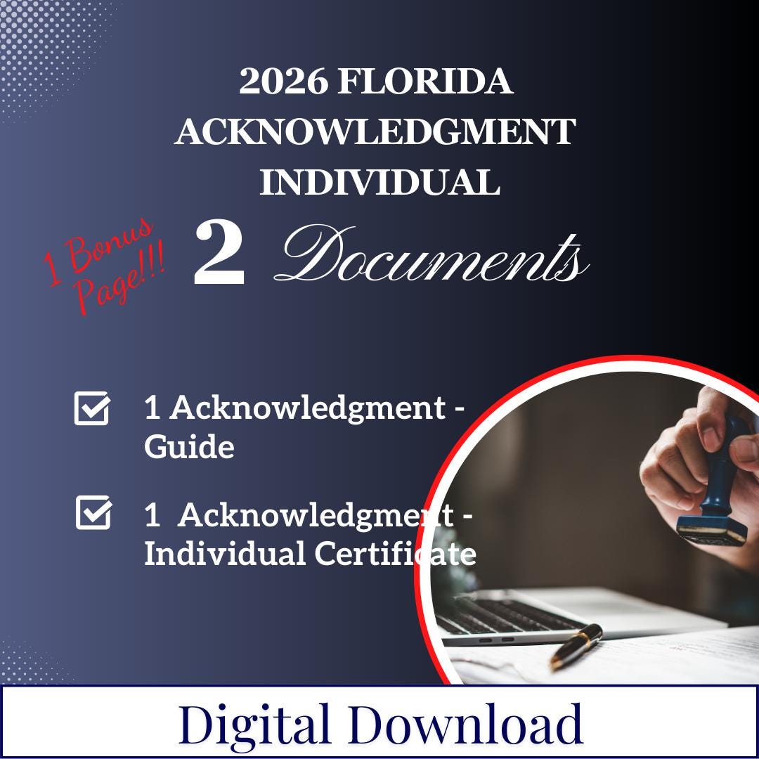 2026 Florida Acknowledgment - Individual Notary Certificate (PDF ...