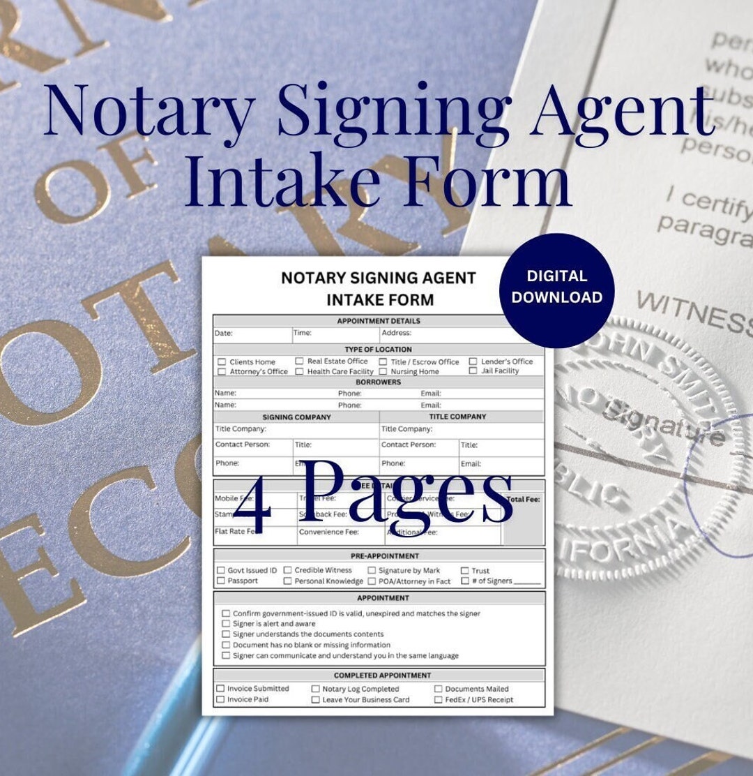 Notary Loan Signing Agent Intake Form, LSA Intake Form, Loan Signing ...