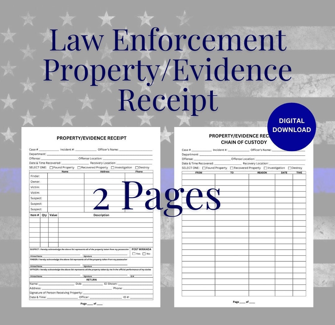 Law Enforcement Property & Evidence Receipt, Law Enforcement Forms, Police Forms, Digital ...