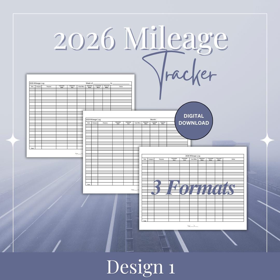 2026 Printable Mileage Log | Weekly, Monthly, Yearly Tracker, Business ...