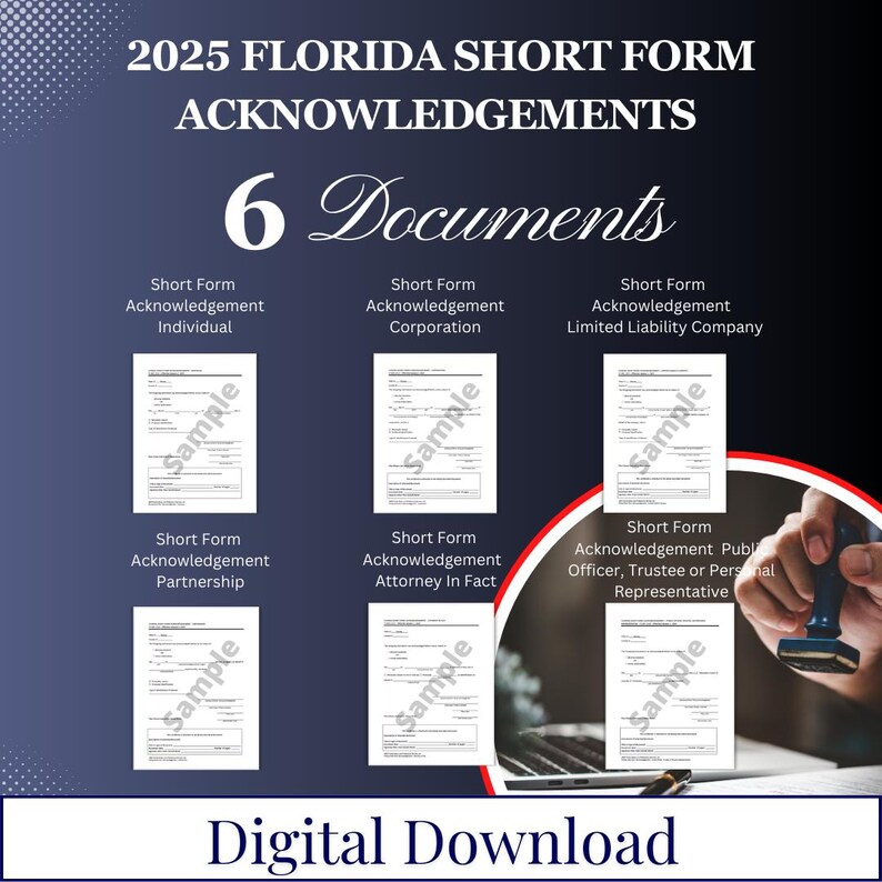 2025 Florida Acknowledgement Notary Bundle - Short Form ...