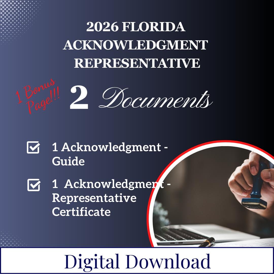 2026 Florida Notary Acknowledgment – Representative Certificate ...