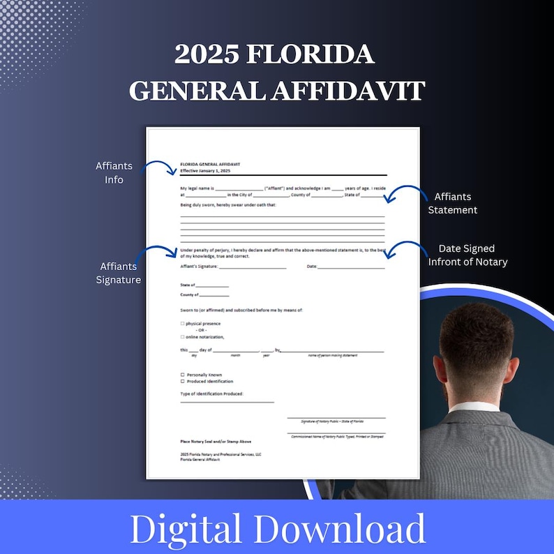 2025 Florida General Affidavit Notary Certificates, Notary Forms ...