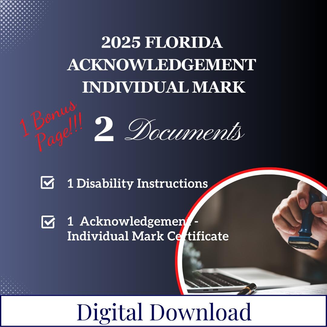 2025 Florida Acknowledgement - Individual Mark Notary Certificates ...