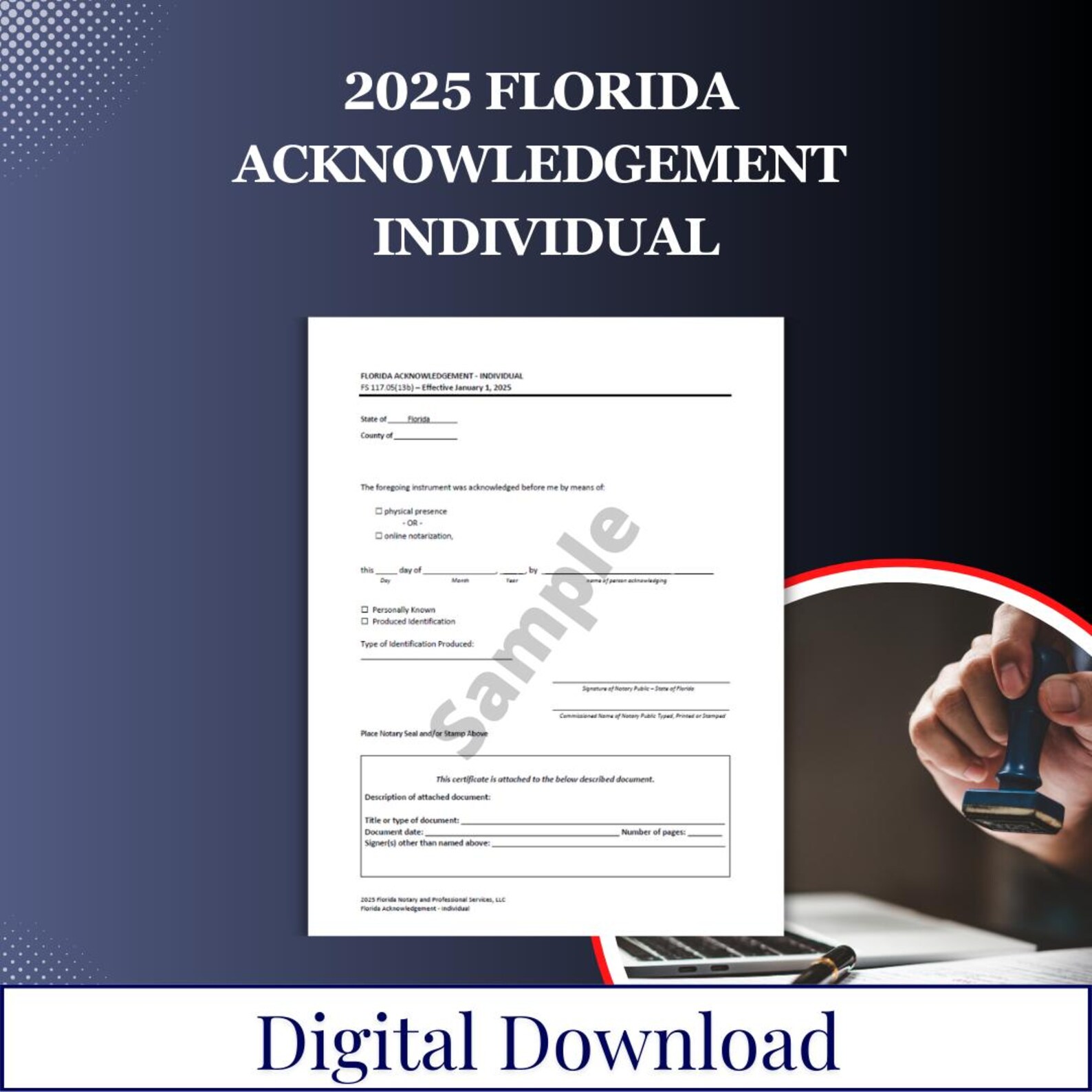 2025 Florida Acknowledgement - Individual Notary Certificates, Notary ...
