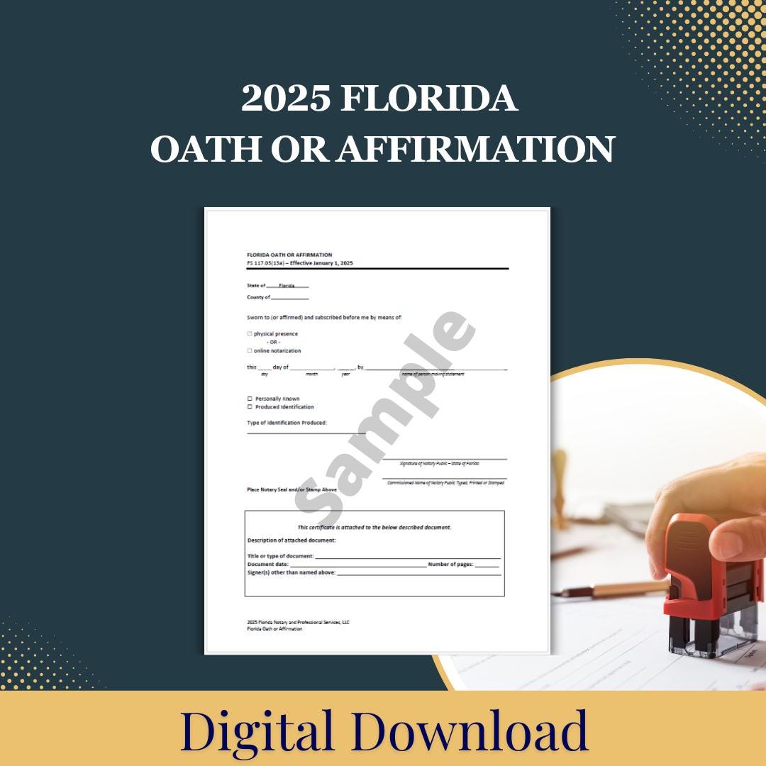 2025 Florida Oath or Affirmation Notary Certificates, Notary Forms ...