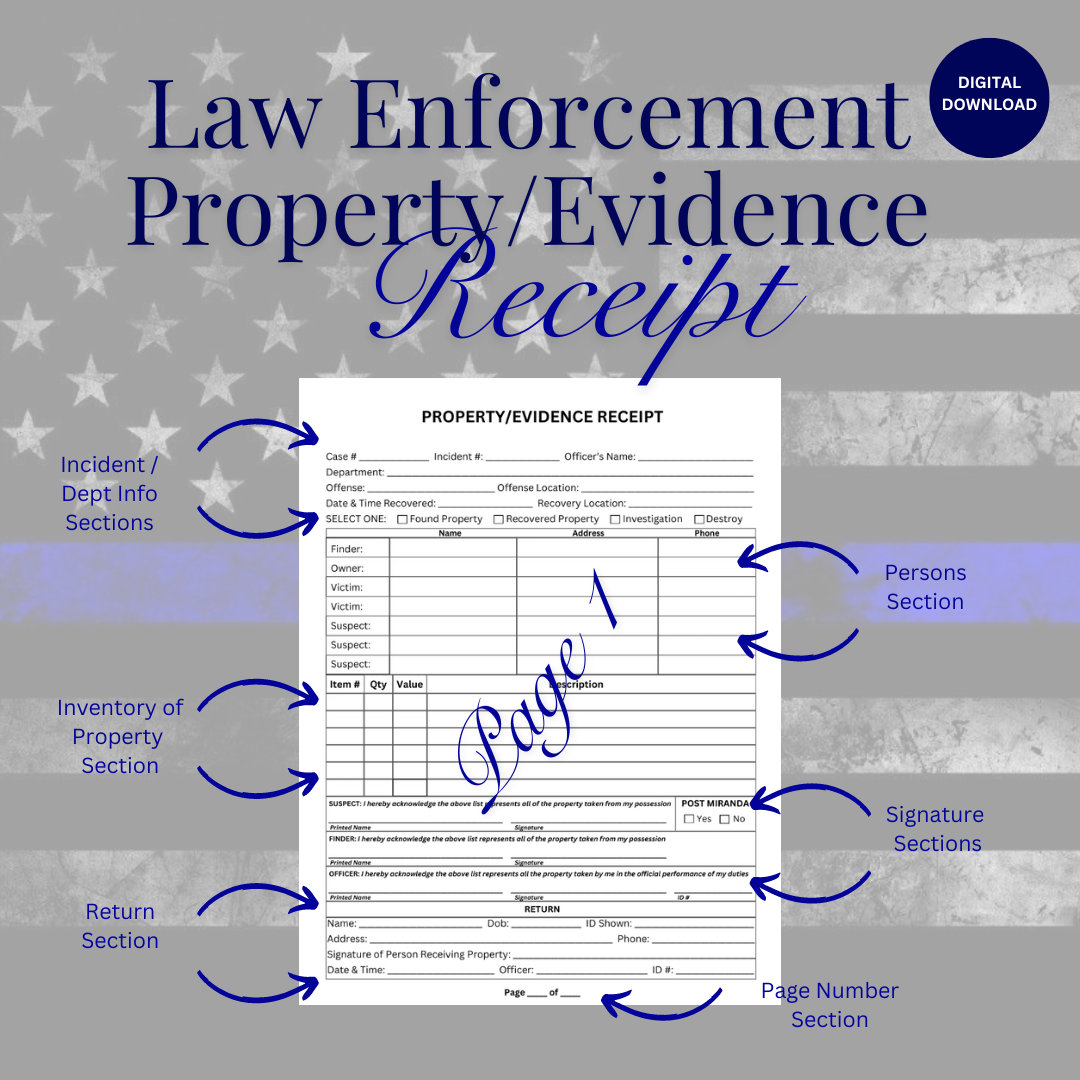 Law Enforcement Property & Evidence Receipt, Law Enforcement Forms ...