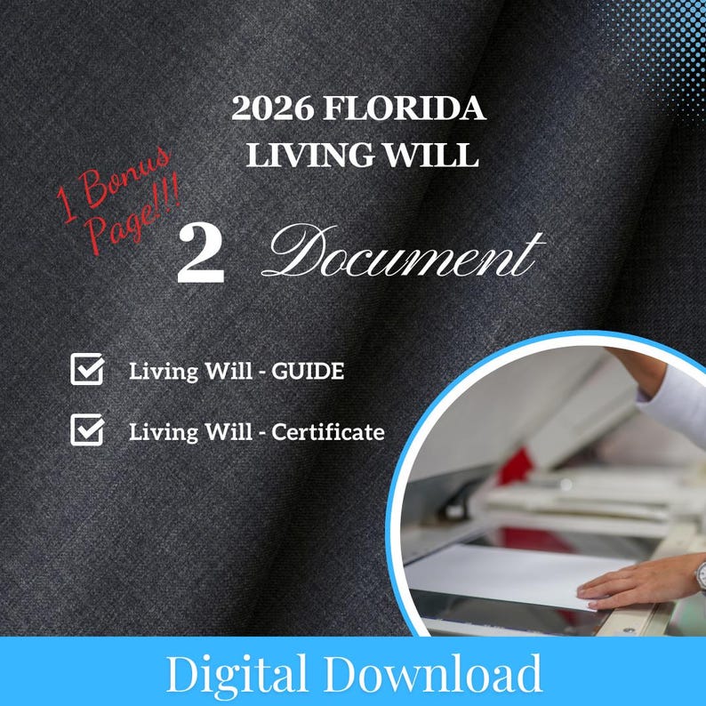 2026 Florida Living Will Template + Notarial Certificate, Advance ...