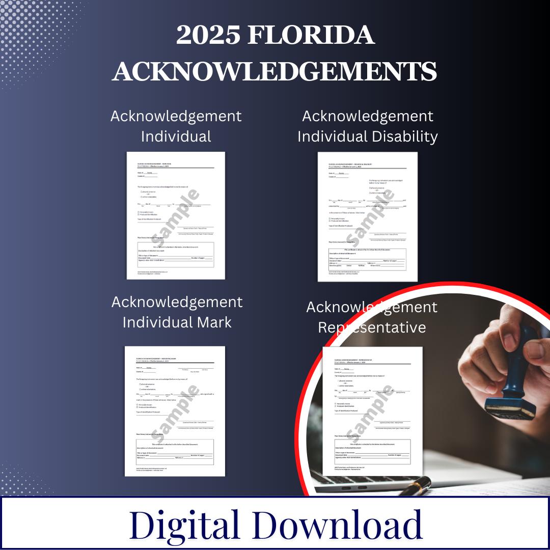 2025 Florida Acknowledgement Notary Bundle - Notary Certificates ...