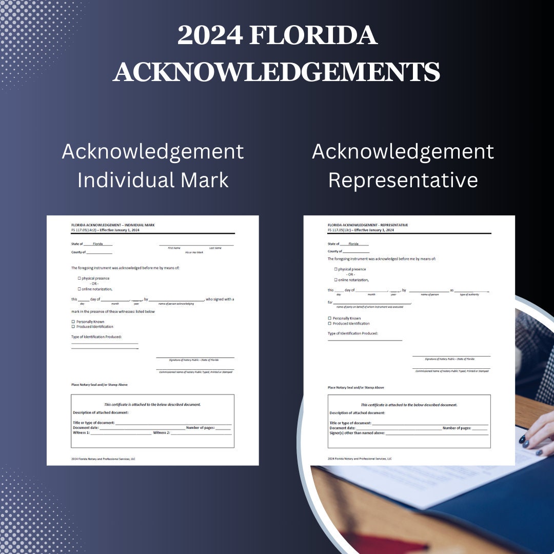 2024 Florida Acknowledgement Notary Bundle Notary Certificates, Notary ...