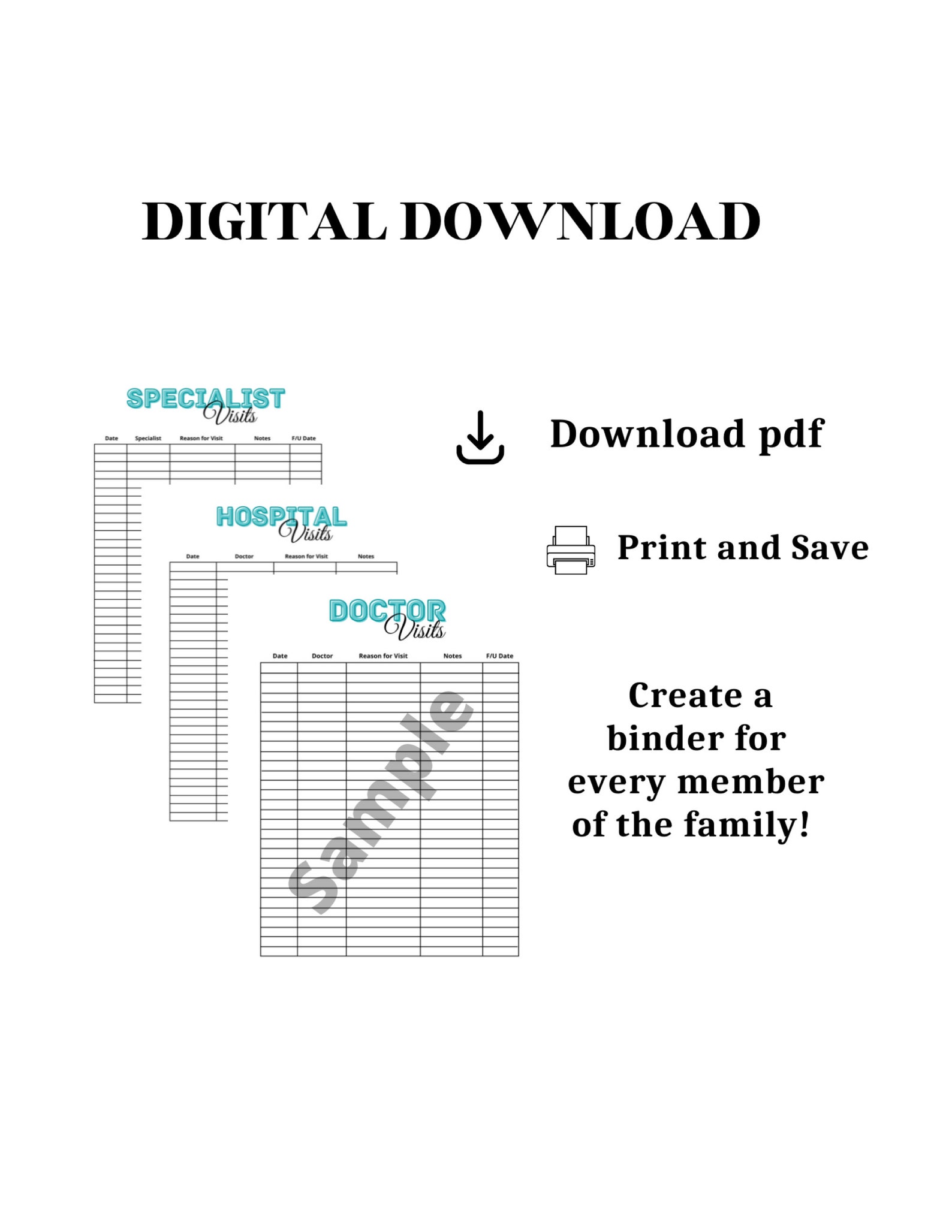 Medical Visit Inserts, Medical Binder Inserts, Medical Visit Logs ...