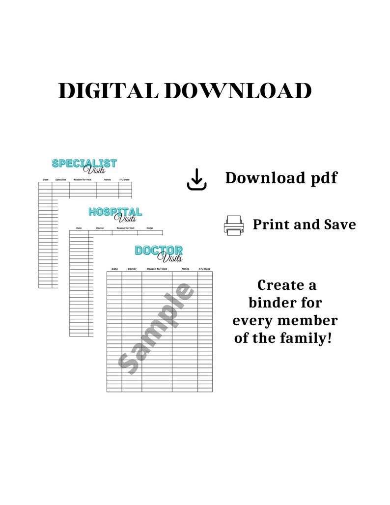 Medical Visit Inserts, Medical Binder Inserts, Medical Visit Logs ...