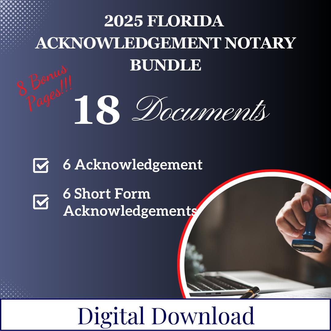 2025 Florida Acknowledgement Notary Bundle - Short Form ...