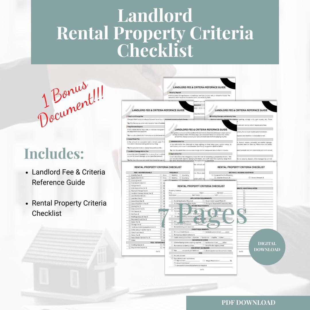Landlord Rental Criteria Checklist & Fee Guide – Printable Property ...