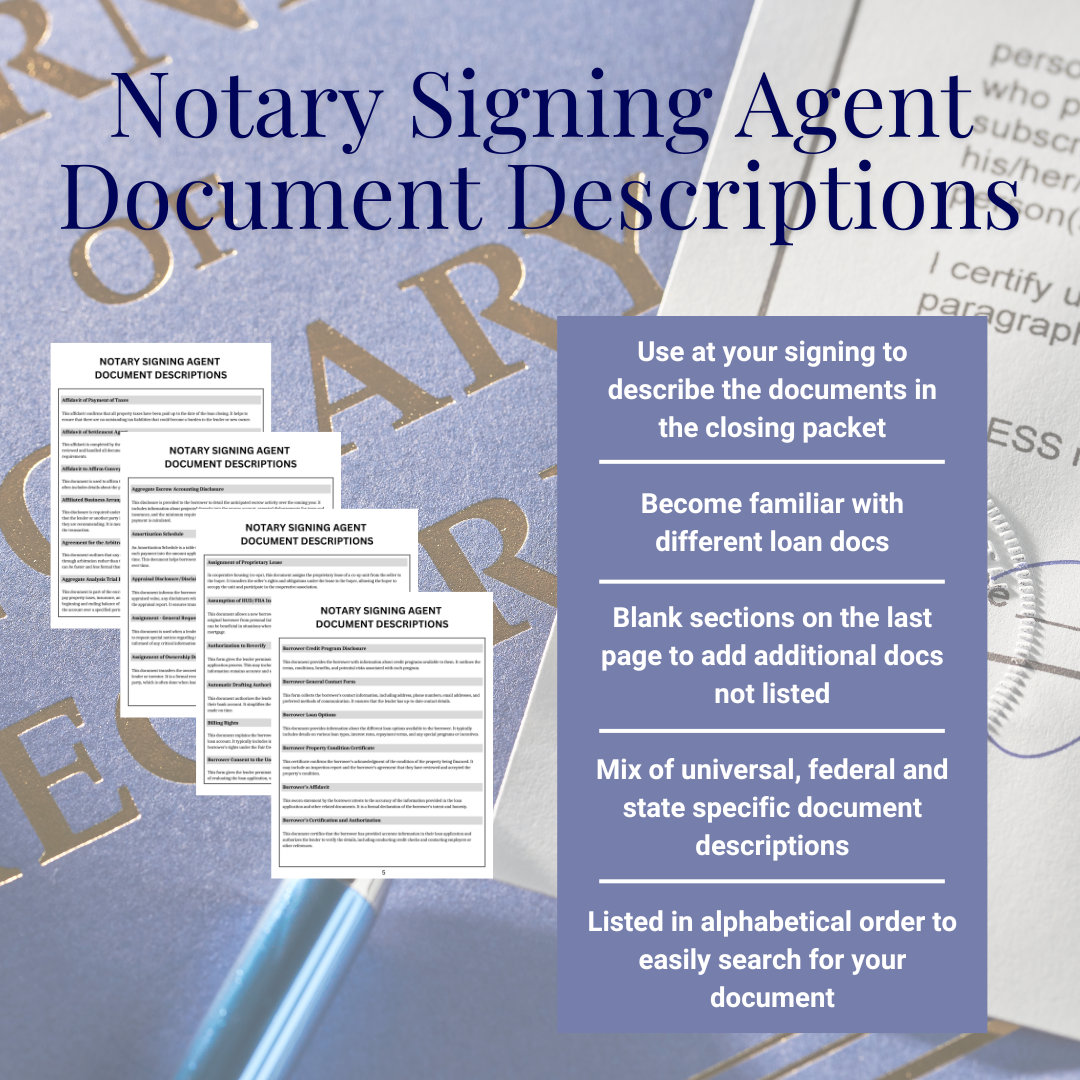 Notary Signing Agent Loan Document Descriptions, Loan Signing Agent Scripts, Signing Agent ...