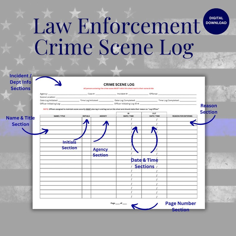 Law Enforcement Crime Scene Log, Law Enforcement Forms, Police Forms ...