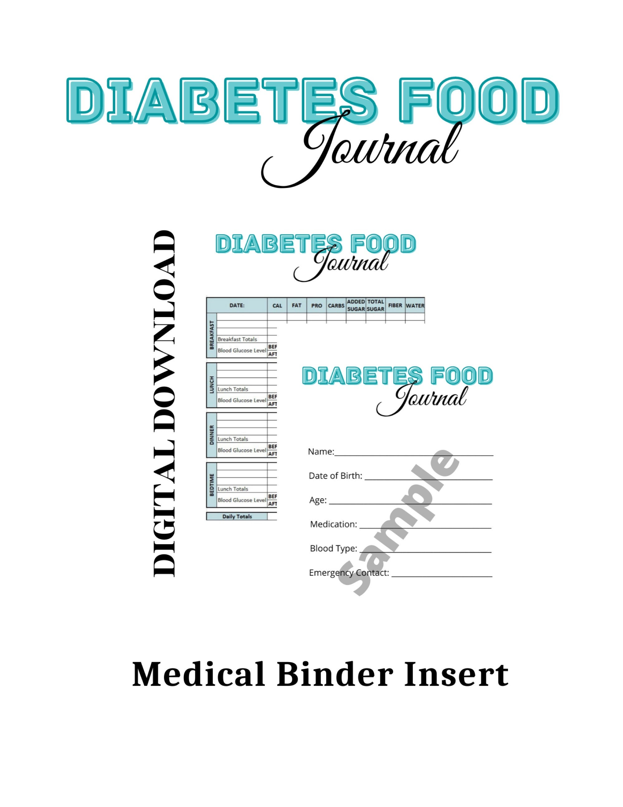 Diabetes Food Journal, Diabetes Food Log, Diabetes Food Tracker ...