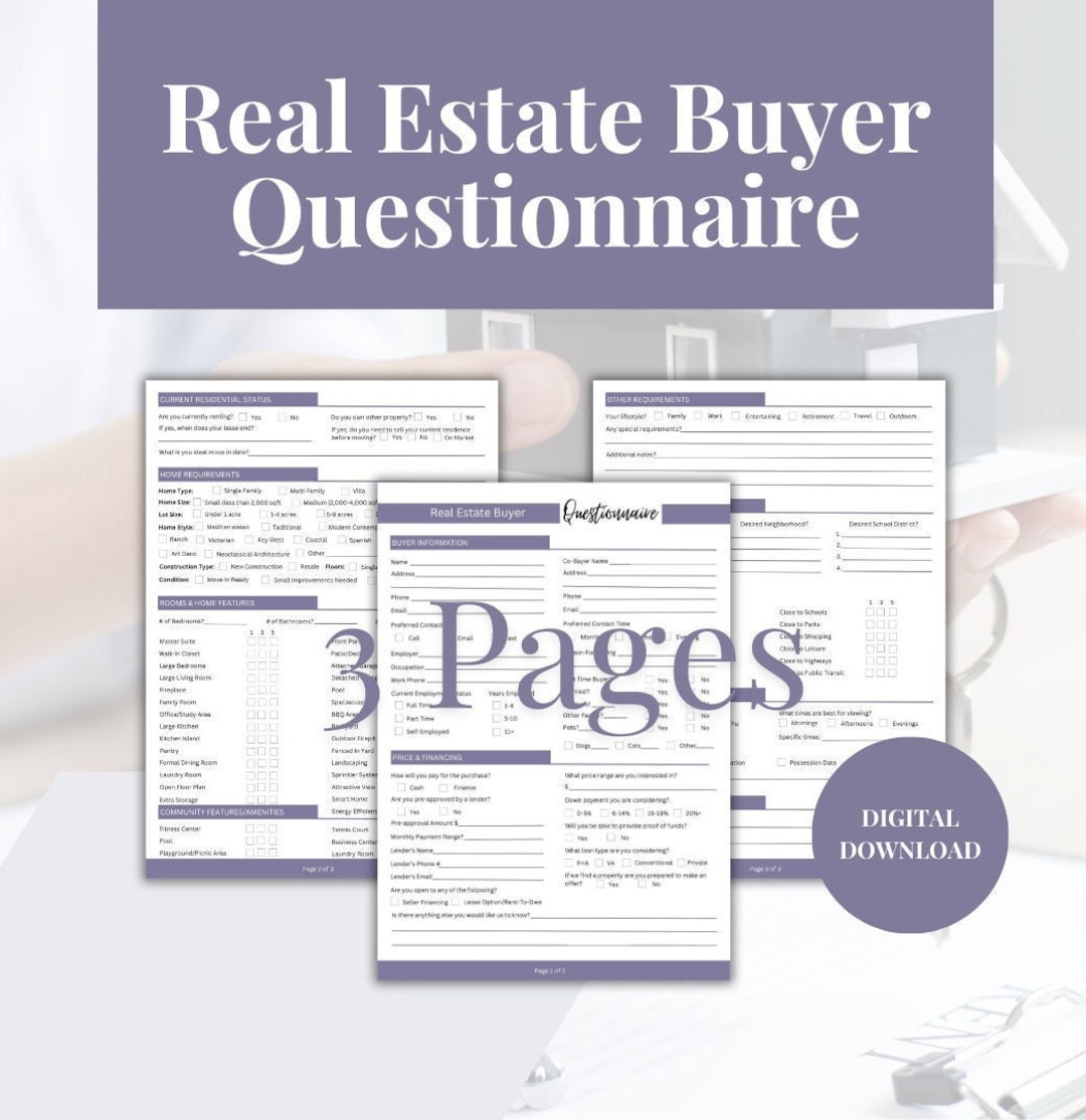 Buyer Questionnaire, Buyer Consultation Questionnaire, Buyer Intake ...