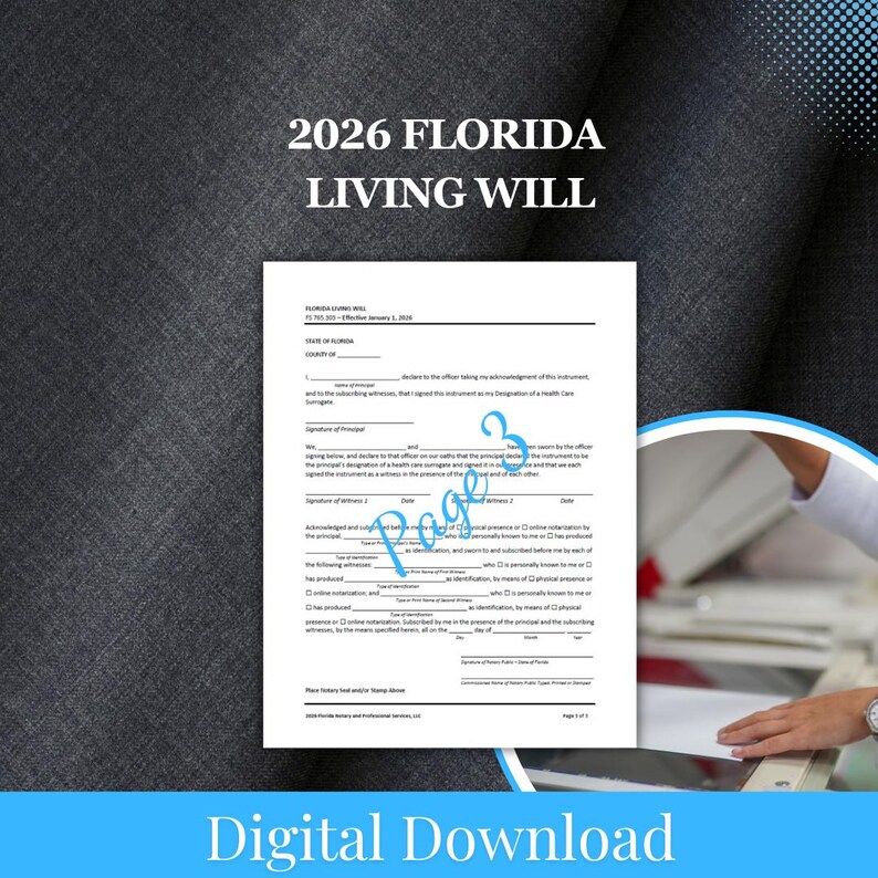 2026 Florida Living Will Template + Notarial Certificate, Advance ...