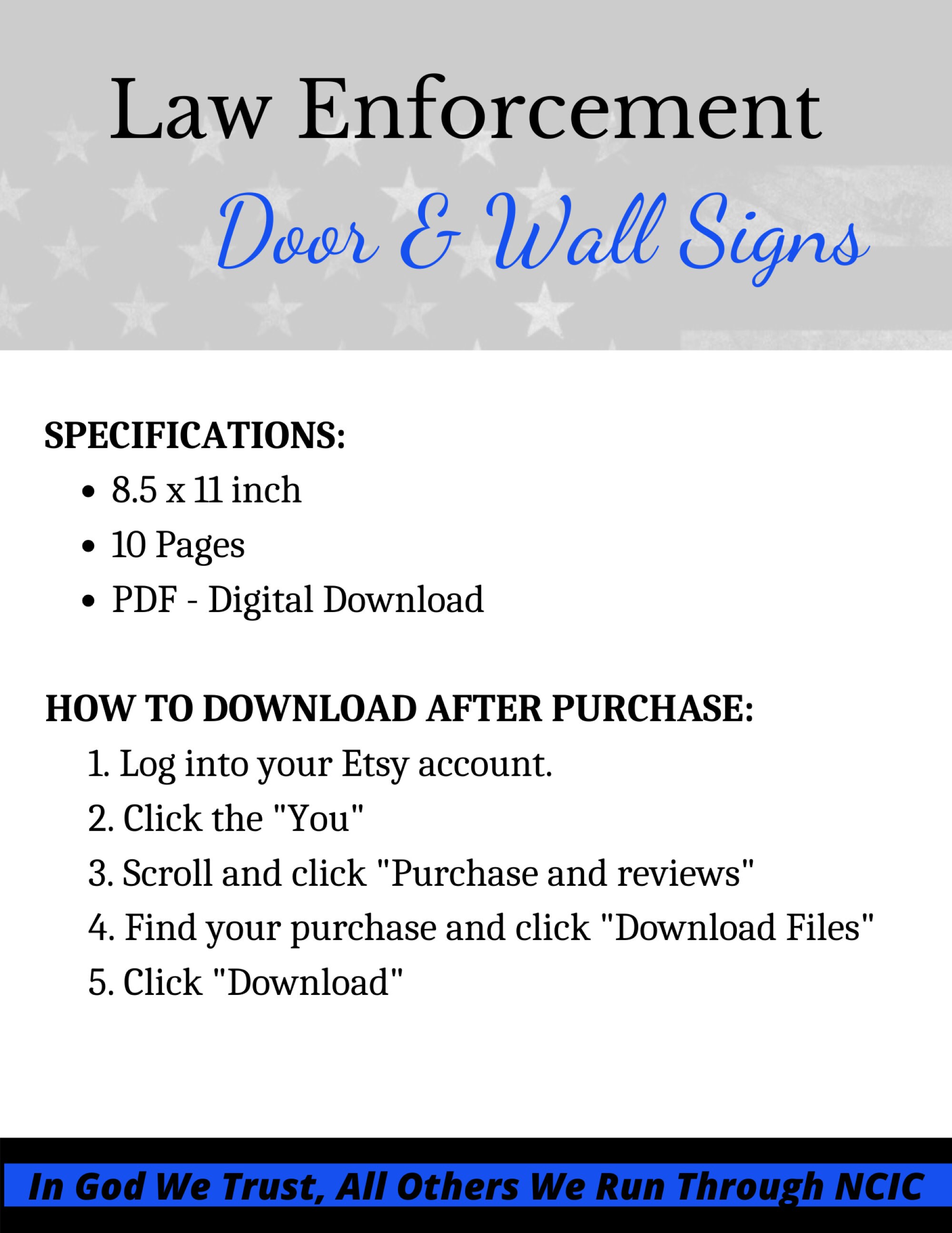 Law Enforcement Door & Wall Sign Bundle, Door Notice, Wall Notice, PDF ...
