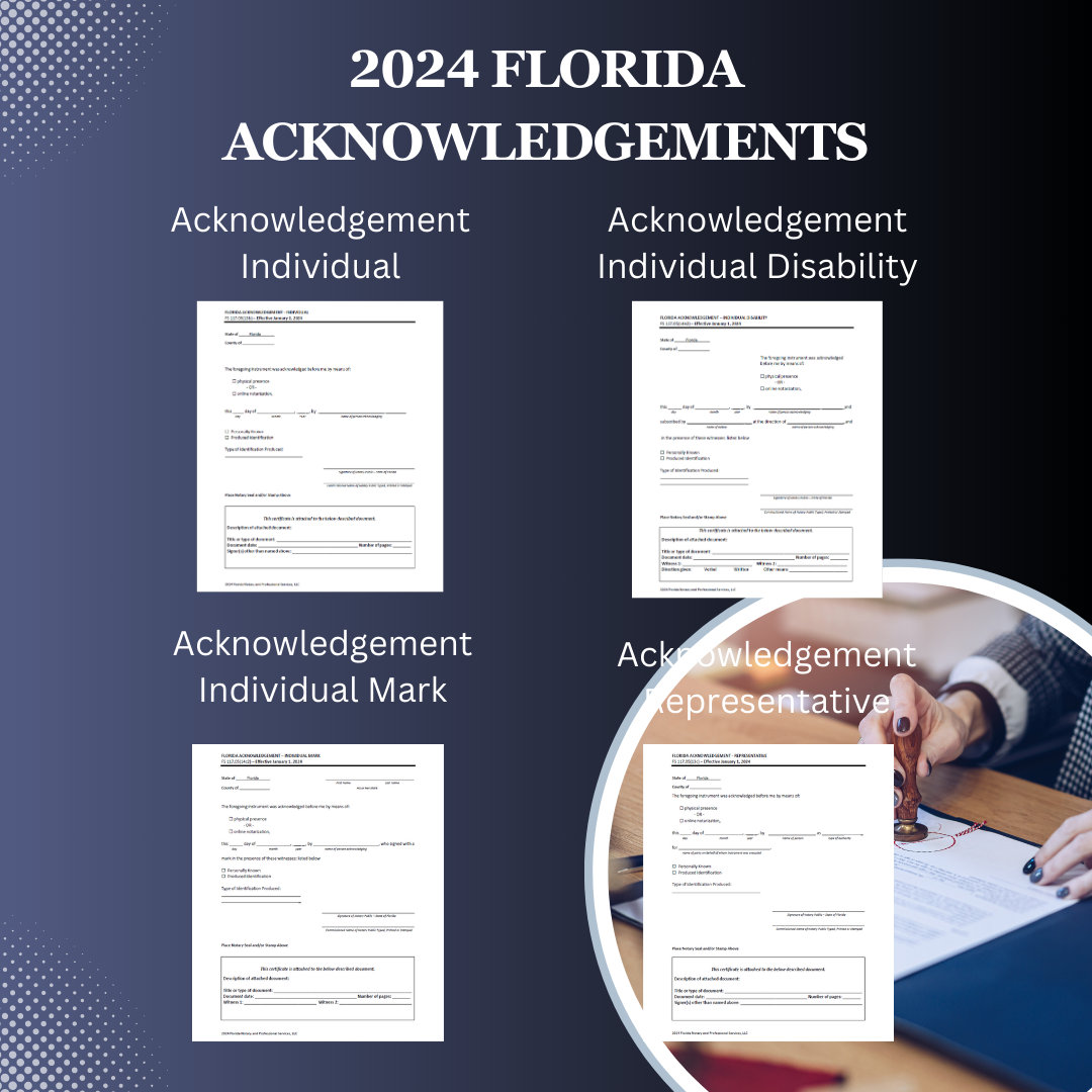 2024 Florida Acknowledgement Notary Bundle Notary Certificates, Notary ...