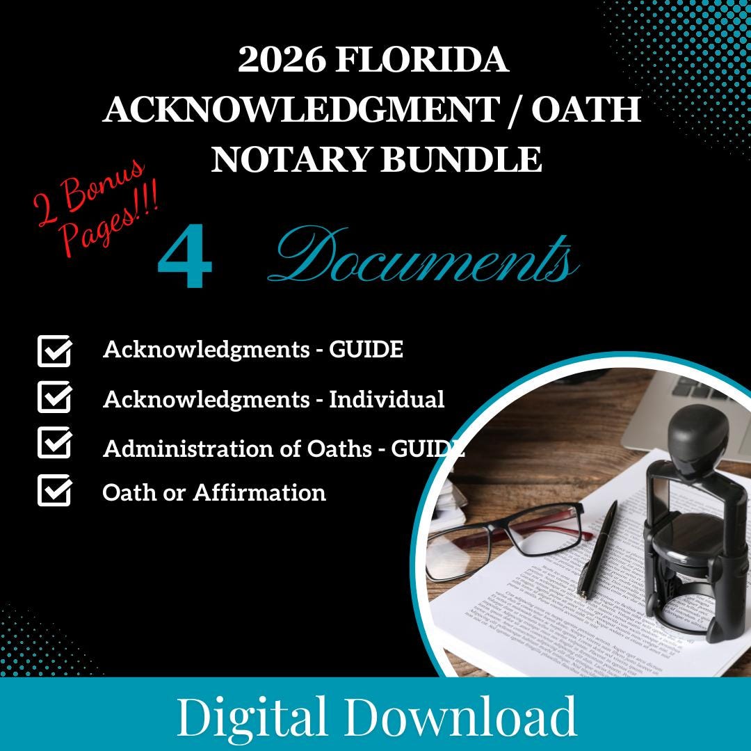 2026 Florida Notary Acknowledgment/oath Bundle (printable PDF) - Etsy