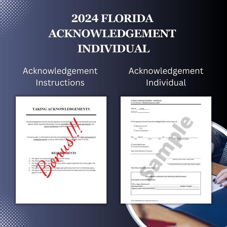 2024 Florida Acknowledgement Individual Notary Certificates, Notary ...