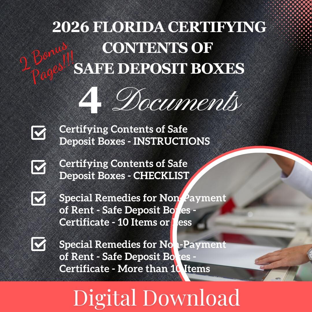 2026 Florida Safe Deposit Box Notary Certificate - Nonpayment Remedies ...