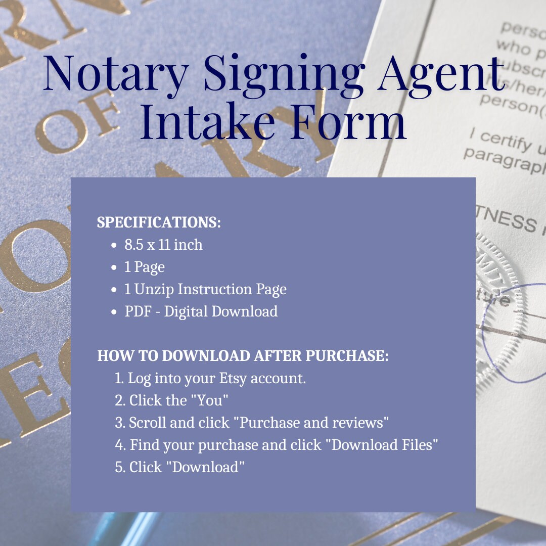 Notary Loan Signing Agent Intake Form, LSA Intake Form, Loan Signing ...