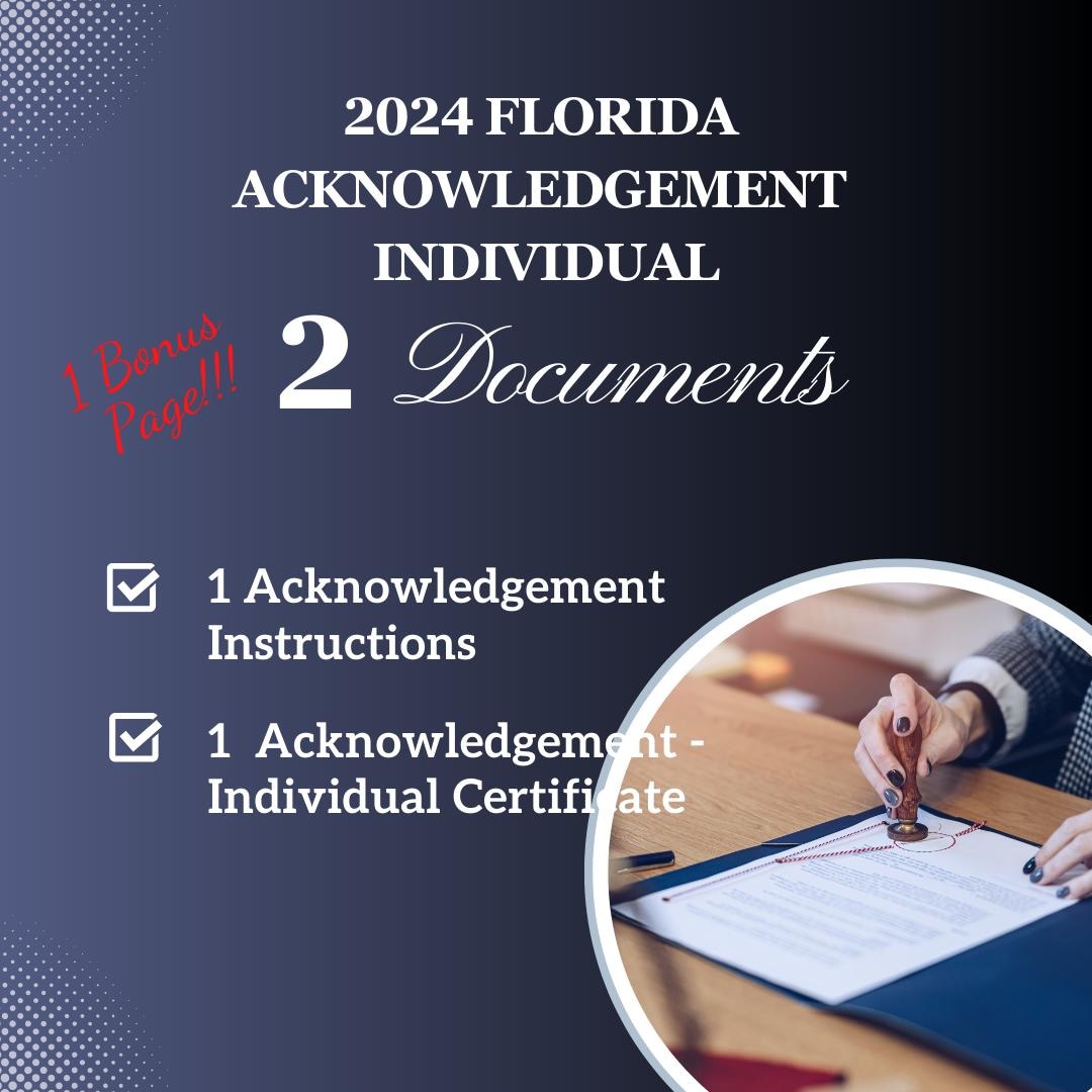2024 Florida Acknowledgement Individual Notary Certificates, Notary ...