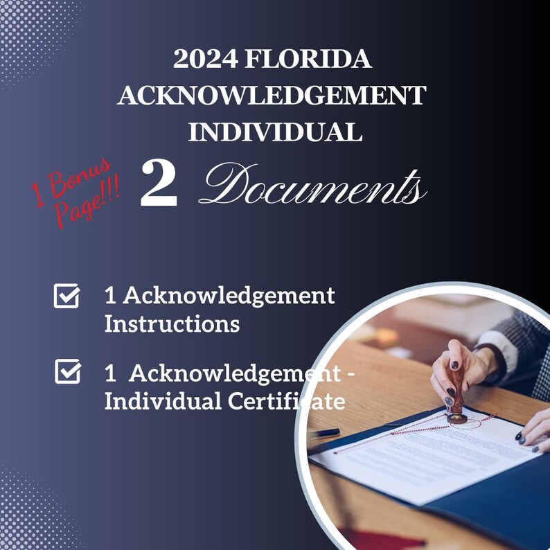 2024 Florida Acknowledgement Individual Notary Certificates, Notary ...