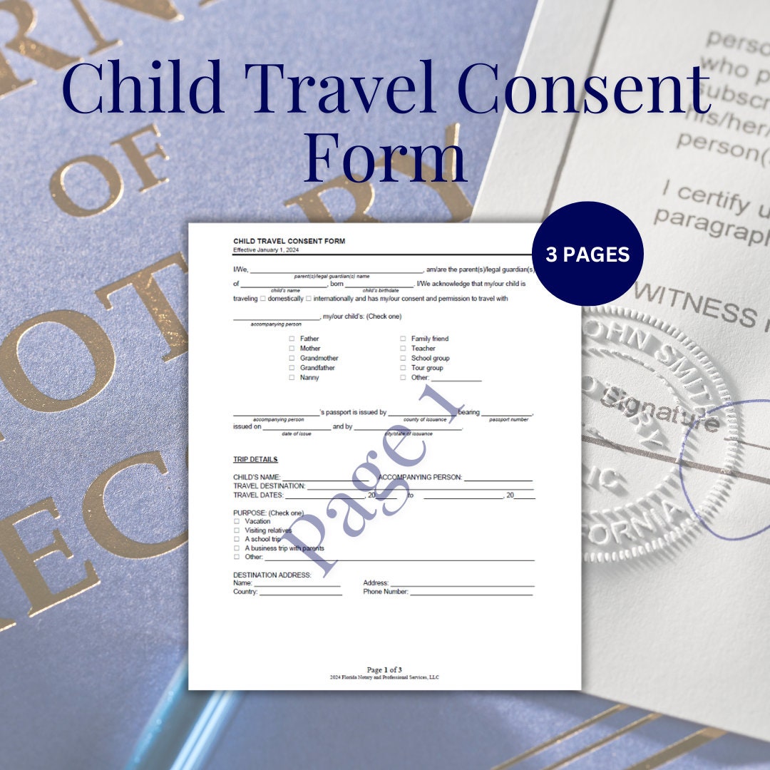 2024 Florida Notary Child Consent Form Bundle, Child Travel Consent ...