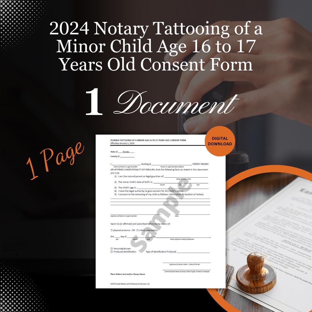 2024 Florida Notary Tattooing of a Minor Child Consent Form, Child ...
