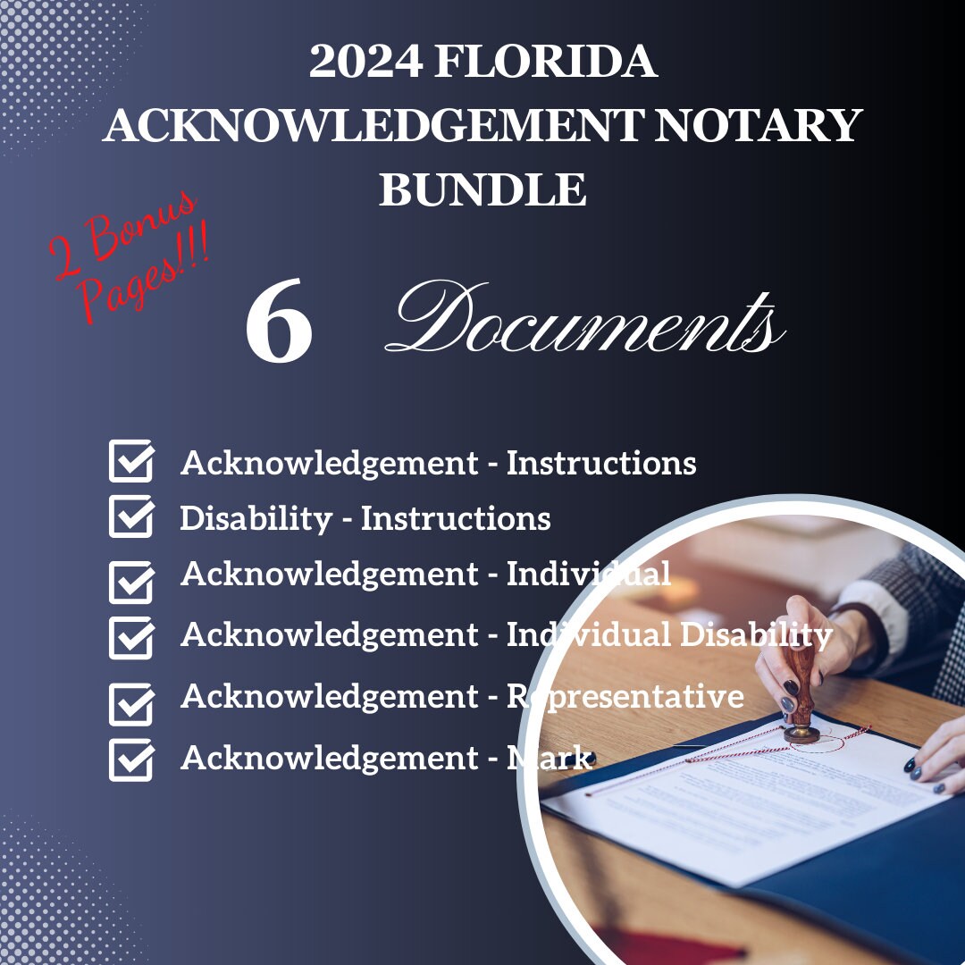 2024 Florida Acknowledgement Notary Bundle Notary Certificates, Notary ...